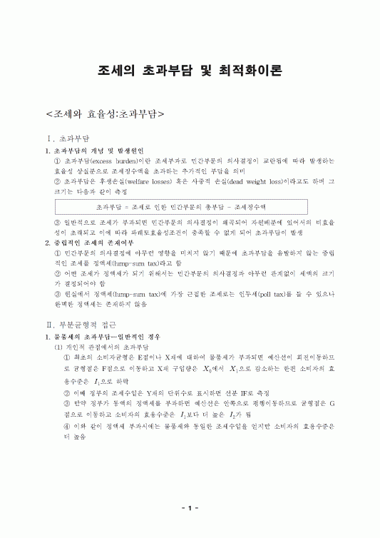 조세의 초과부담 및 최적화이론