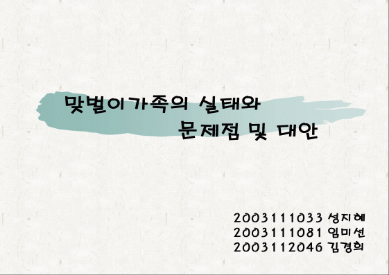 맞벌이가족 사회문제론 문제론