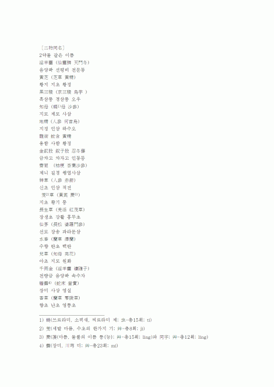 본초강목서례 二物同名두 약물같은이름 한문 한글 한자풀이