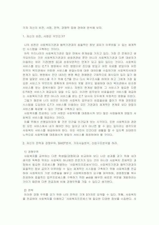자신의 비전, 사명, 전략, 경쟁력 분석