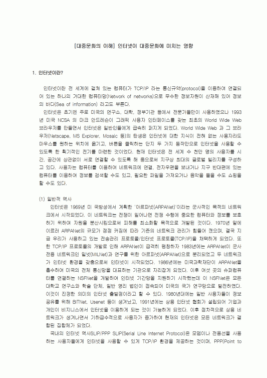 [대중문화의 이해] 인터넷이 대중문화에 미치는 영향