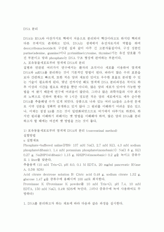 DNA 분리에 대하여