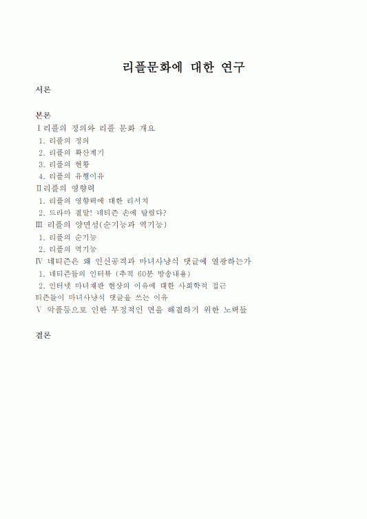 [대중문화의이해]리플문화에 대한 연구