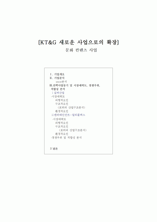 KT&G 새로운 사업으로의 확장(문화 컨텐츠 사업)