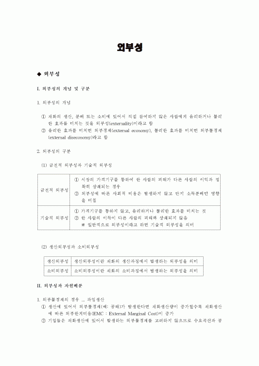 외부성(externality,재화의 생산, 분배 또는 소비)