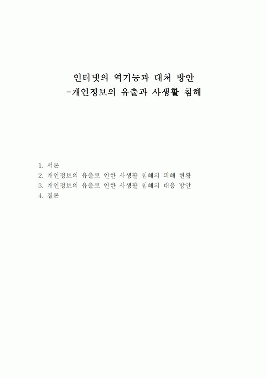 인터넷의 역기능과 대처 방안-개인정보의 유출과 사생활 침해
