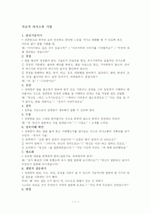 치료적, 비치료적 의사소통 요약및 예