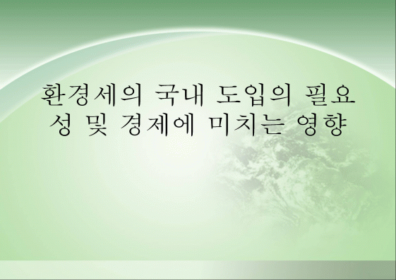 환경세의 국내 도입의 필요성 및 경제에 미치는 영향