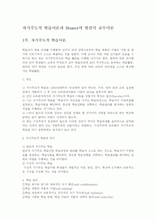 자기주도적 학습이론과 Bruner의 발견식 교수이론