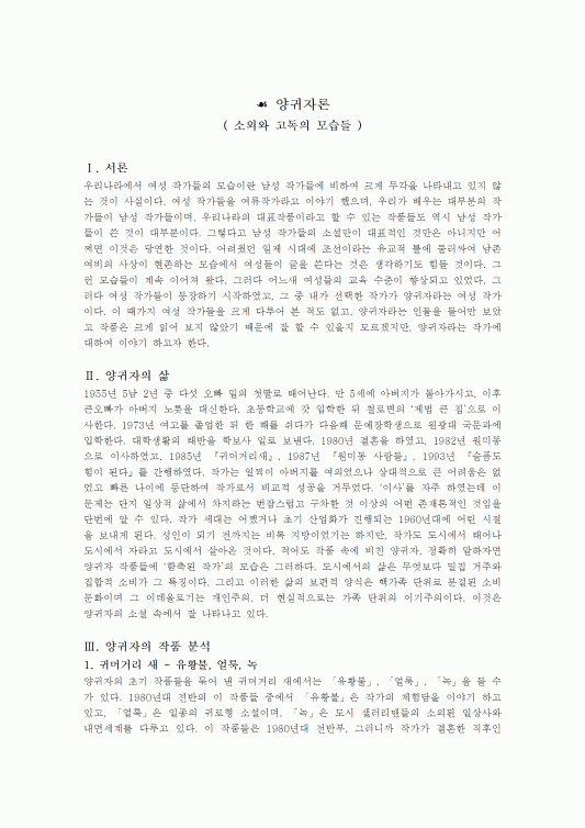 한국현대작가 - 양귀자론