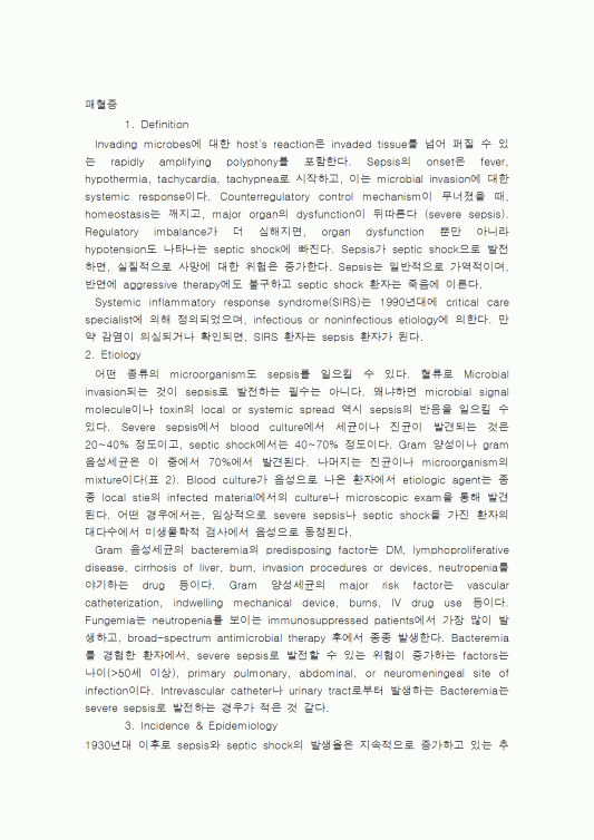 폐혈증의 정의 및 진단과 치료