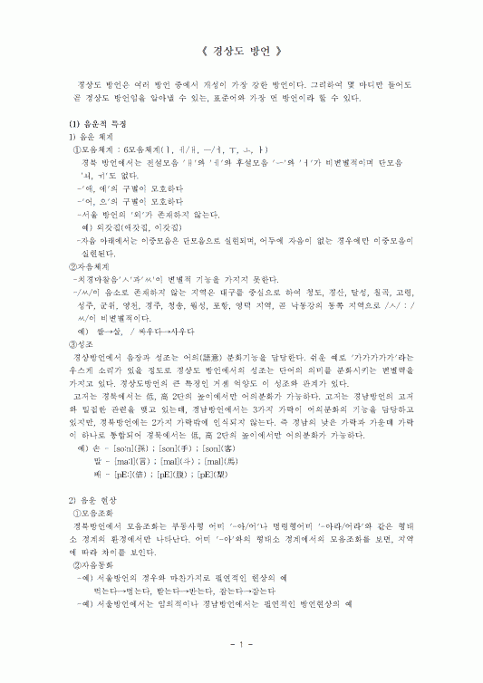 [인문과학] 경상도 방언의 특징 고찰