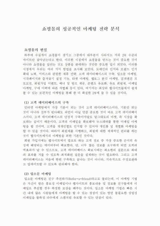 쇼핑몰의 성공적인 마케팅 전략 분석