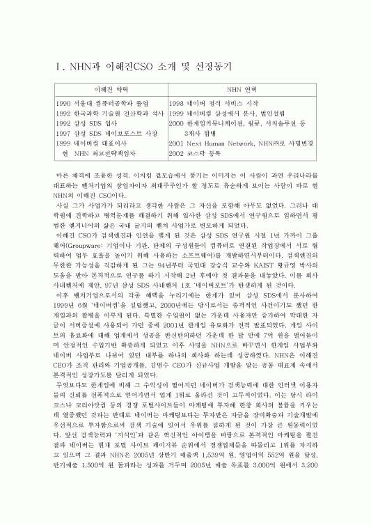 [경영] 코스닥 황제 기업 NHN - CSO 이해진 연구