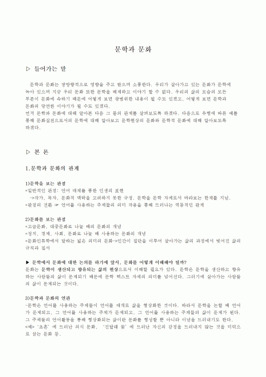 문학과 문화 레포트 자료