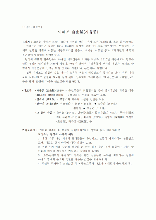 이해조 自由鍾(자유종) 심층 분석