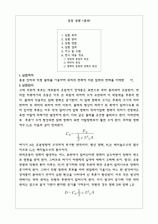 풍동 실험 레포트 자료