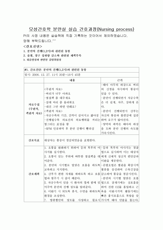 모성간호학 분만실 간호과정 (case study)