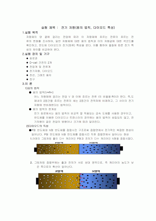 일반 물리학 실험-전기저항 옴의 법칙 다이오드