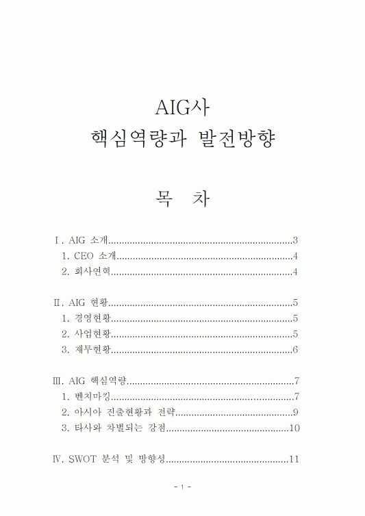 AIG사의 경영전략,핵심역량,발전방향,기업분석