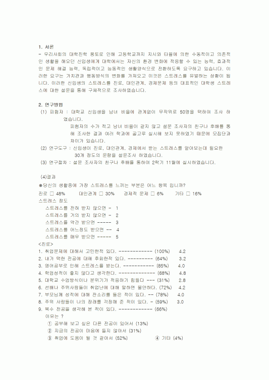 대학교 신입생의 스트레스에 관한 설문조사