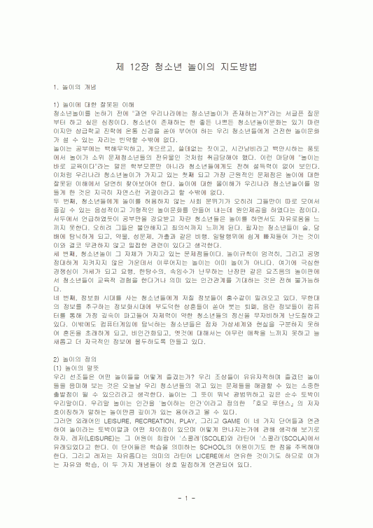 청소년 놀이의 지도방법