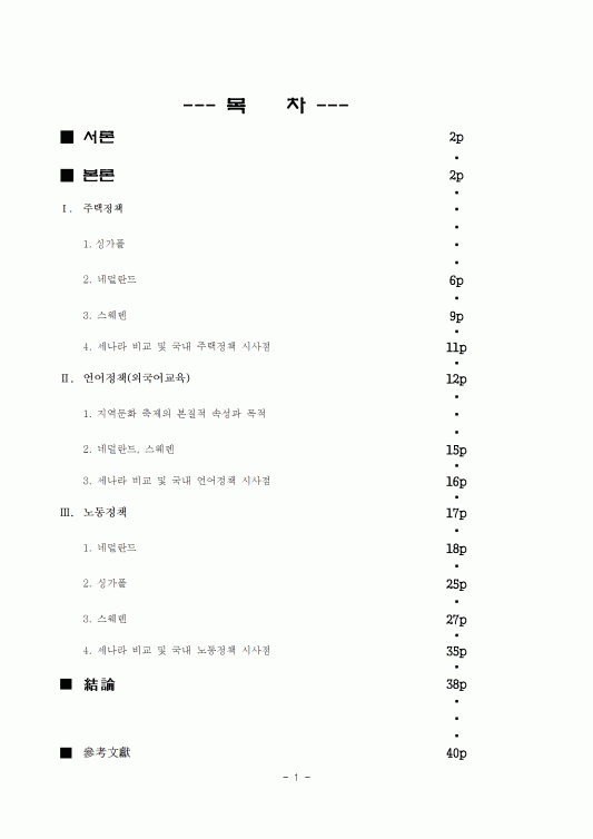 선진국들과의 비교를 통한 바람직한 우리나라 정책의 방향(싱가폴, 네덜란드, 스웨덴의 토지(부동산), 교육(언어), 노동정책)