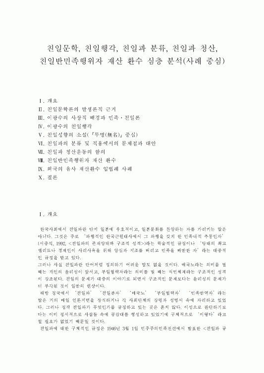 [친일문학][친일행각][친일파 분류][친일파 청산][친일반민족행위자 재산 환수]친일문학, 친일행각, 친일파 분류, 친일파 청산, 친일반민족행위자 재산 환수 심층 분석(사례 중심)(친일파, 친일행위, 반민족행위)