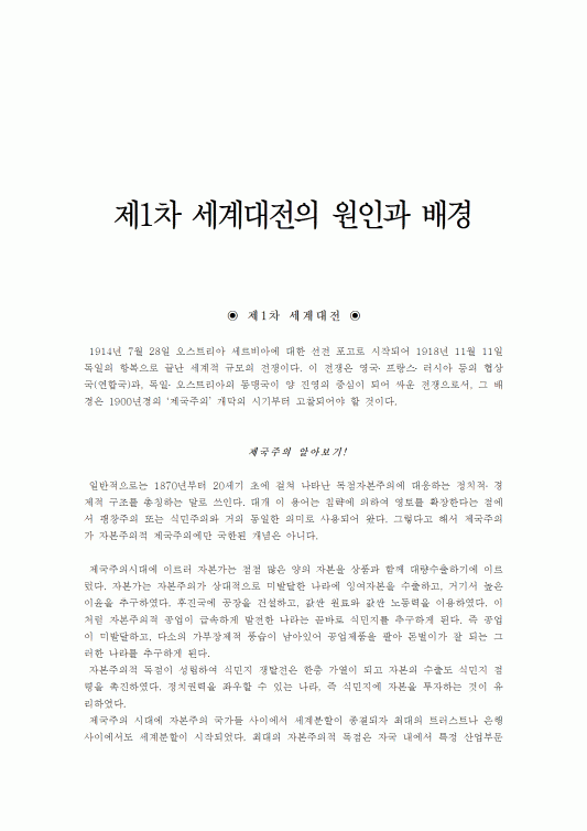 [서양현대사]1차 세계대전의 원인과 배경