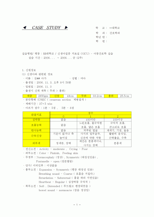 신생아 가사 레포트 자료