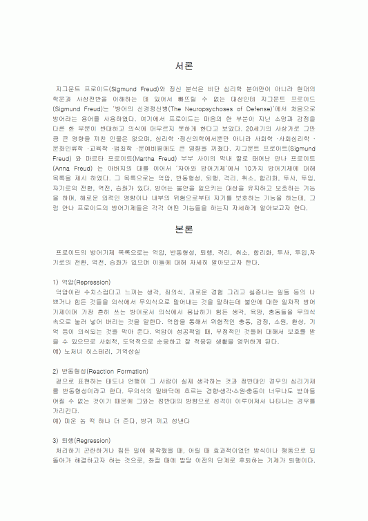 [인문과학] 프로이드의 방어기제 [분석/조사]