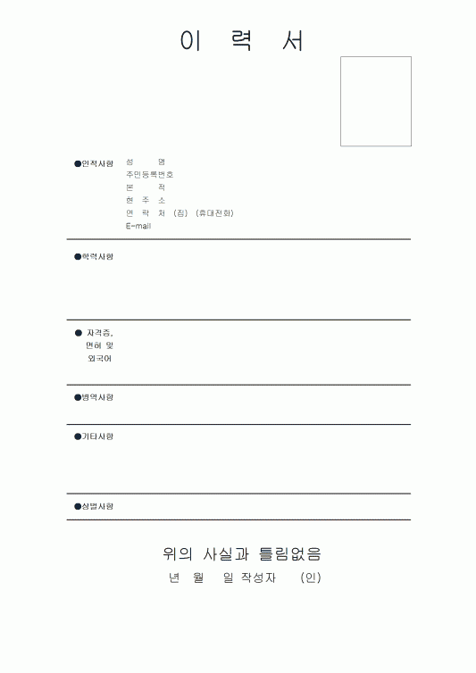 최신이력서 양식4종과 이력서 작성밥법