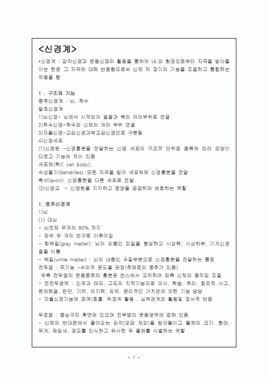 신경계의 구조와 기능에 대해서