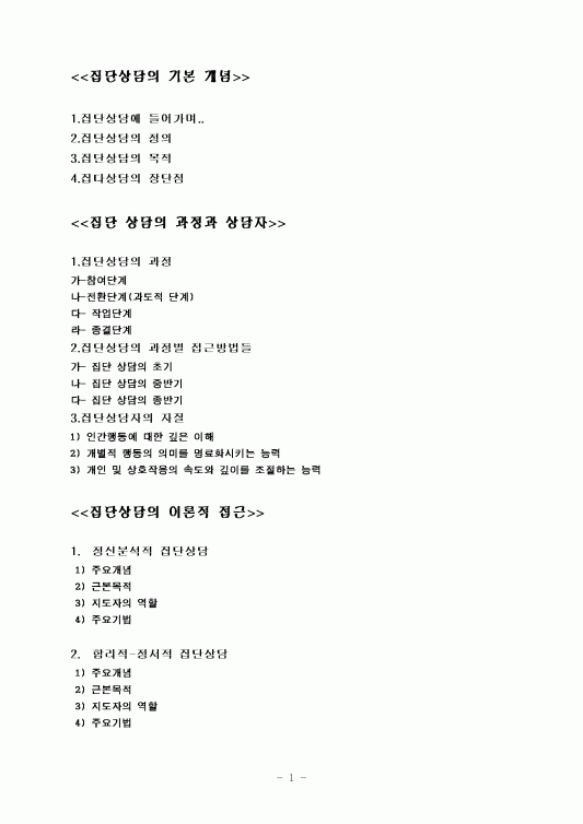 상담의 기본 개념, 이론, 기대효과, 상담의 실제, 집단상담의 응용, 개인적 견해등등 총 정리