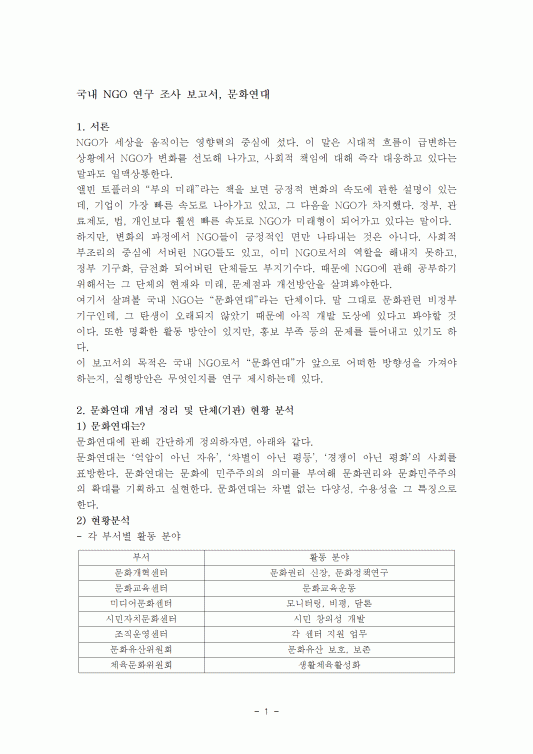국내 NGO 연구 조사 보고서, 문화연대