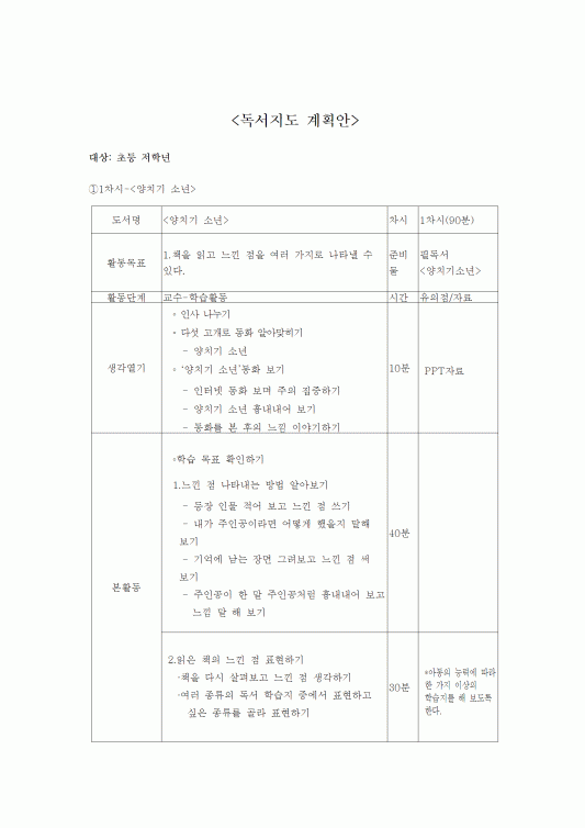 독서지도 계획안