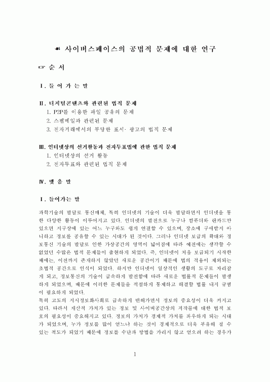 사이버스페이스의 공법적 문제에 대한 연구