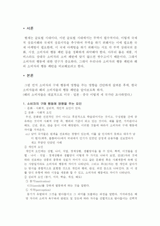 한국 소비자, 해외 소비자, 소비자 행동, 비교