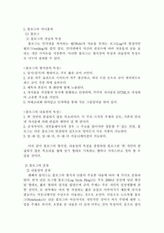 블로그와 미니홈피의 비교 및 공론장으로서의 가능성