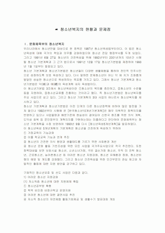 청소년복지의 현황과 문제점 레포트