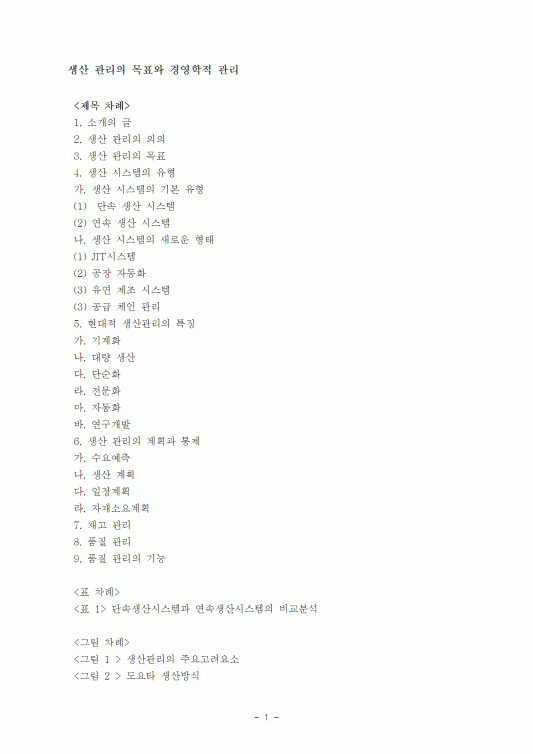 생산 관리의 목표와 경영학적 관리