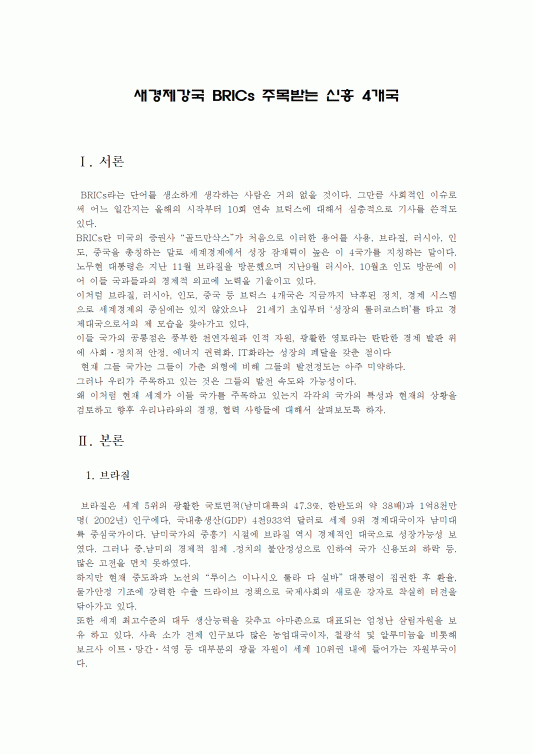 새경제강국 BRICs 주목받는 신흥 4개국