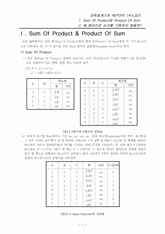 곱의 합과 합의 곱의 차이점, 왜 메모리로 논리를 구현하지 않을까?
