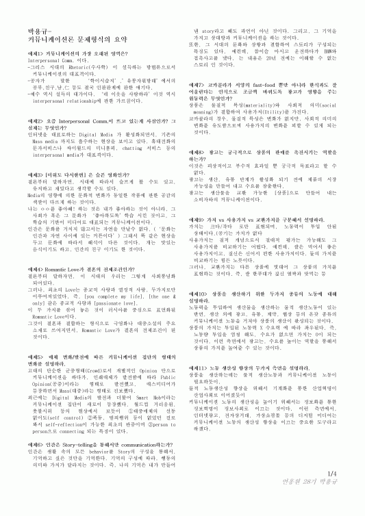 커뮤니케이션론 시험 예상문제/해답
