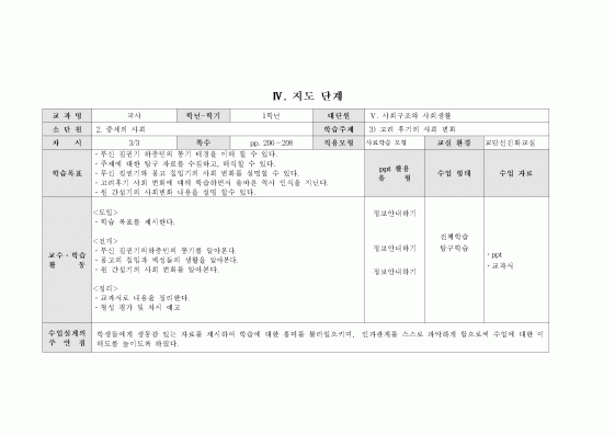 수업계획서 - 지도단계의 계획안