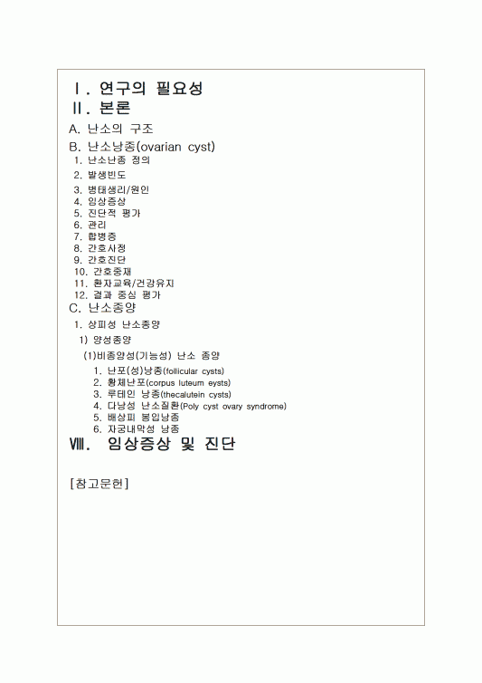 난소낭종 병태생리 및 간호관리