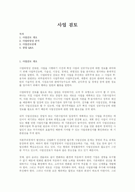 사업검토 레포트 자료