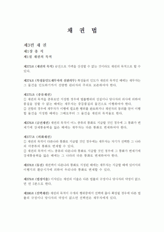 채권법 조문 레포트 자료