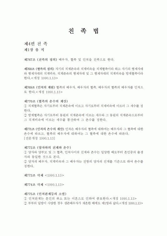 친족법 조문 레포트 자료