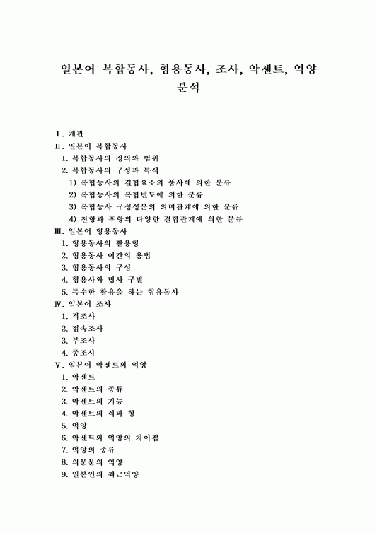 [일본어][복합동사][형용동사][조사][악센트][억양][일어][일본어 문장]일본어 복합동사, 형용동사, 조사, 악센트, 억양 분석(일본어 복합동사, 일본어 형용동사, 일본어 조사, 일본어 악센트와 억양)
